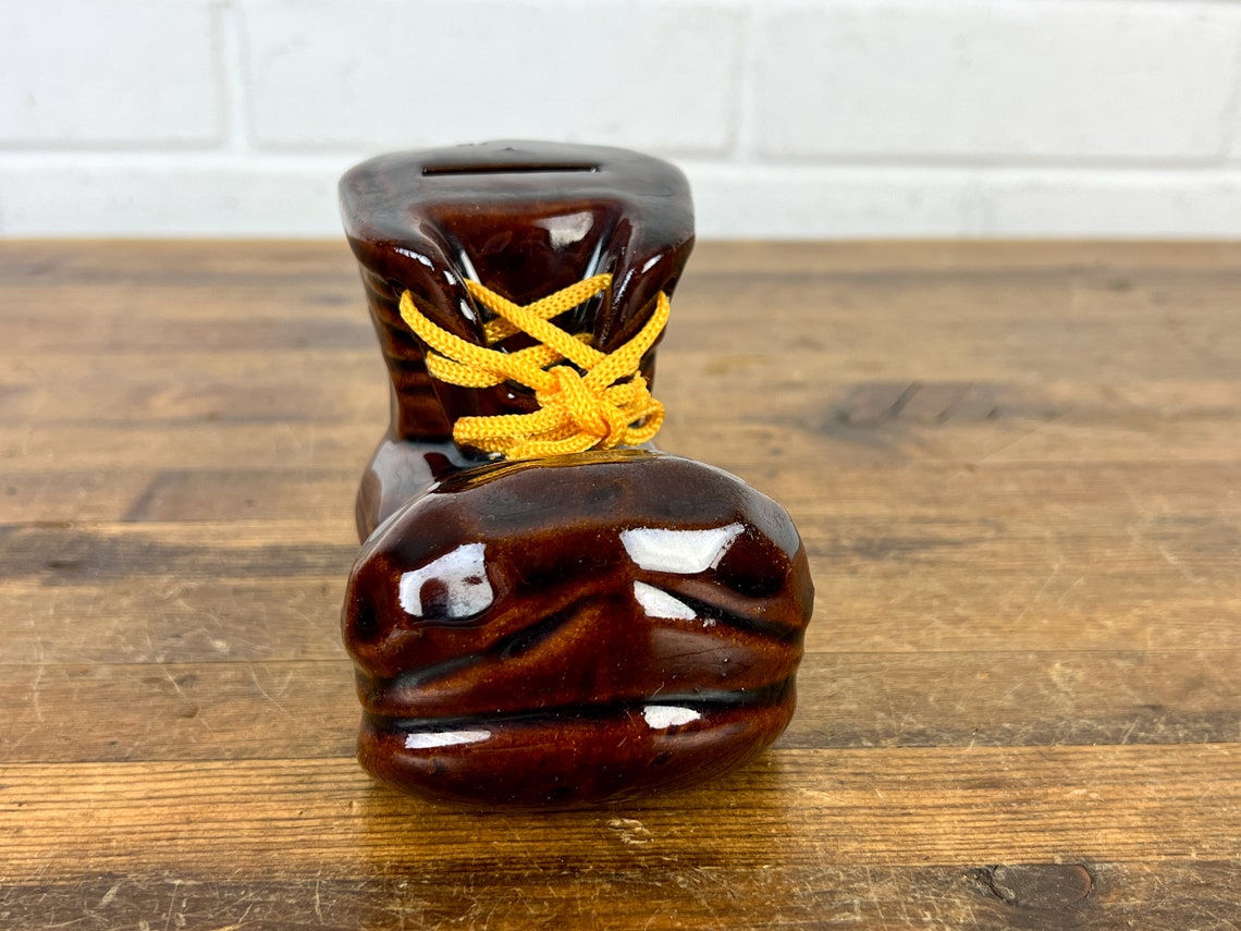 Vintage Terracotta Brown Shoe Piggy Bank Little Hiking Boot - Etsy