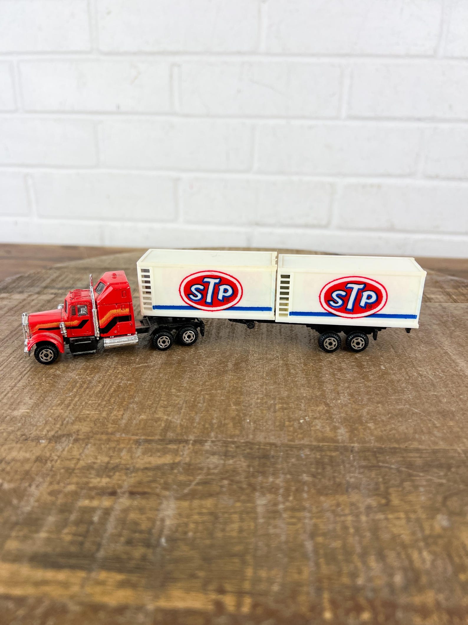 Vintage Red Semi Truck With Trailer STP Truck Diecast 1980s Metal Car ...