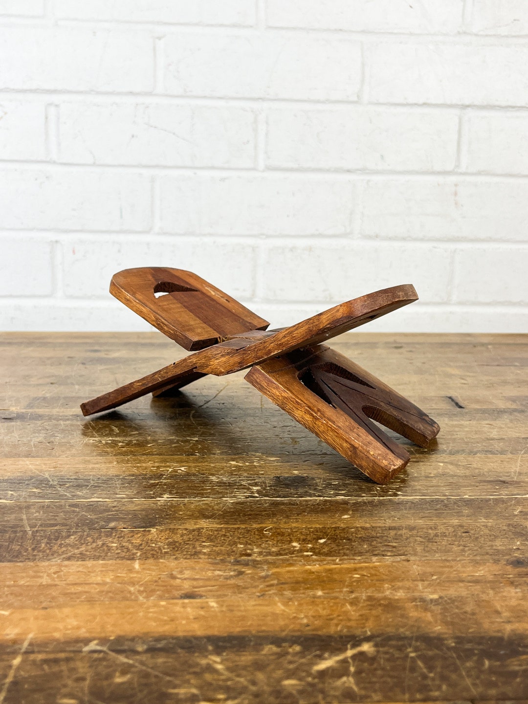 Vintage Wooden Carved Folding Small Wood Book Stand Bible Display Open ...