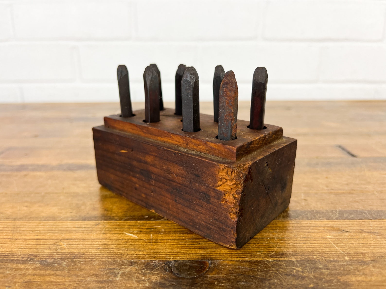 Vintage Steel Number Stamp Punches Figures With Wood Case Box Metal ...