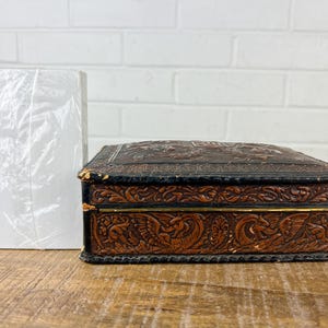 Vintage Faux Leather Covered Box With Lid and Coat of Arms Small Brown ...