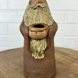 Vintage Handcrafted Stoneware Oil Lamp Figurine Happy Old Man Windridge ...