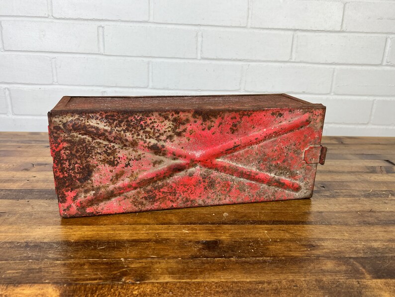 Vintage Distressed Red Metal Box With Top Hinged Lid Latch and - Etsy