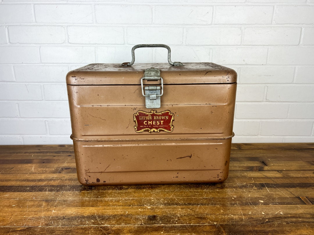 Vintage Little Brown Chest Brown Metal Ice Cooler Mid Century Prop ...