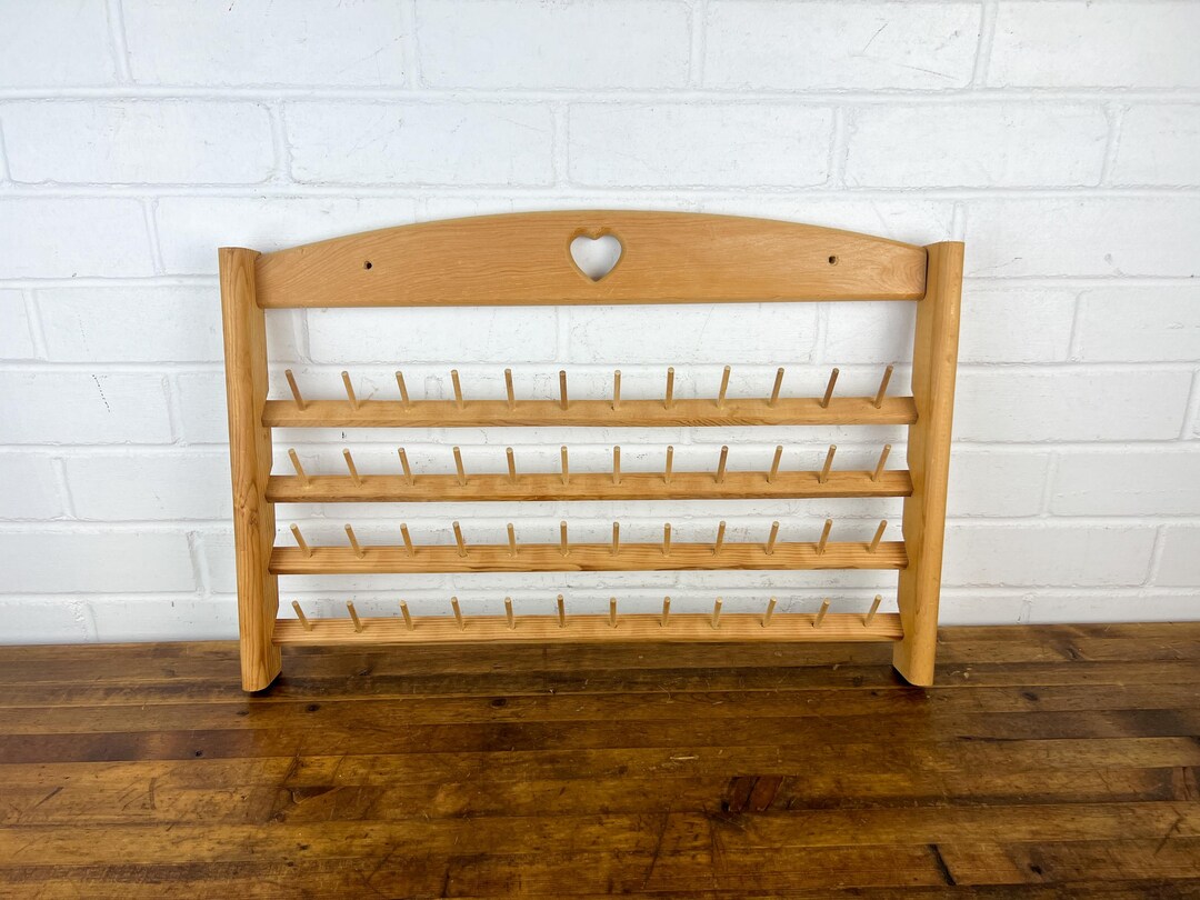 Vintage Light Brown Wood Thread Spool Storage for Wall Holds 48 Spools ...