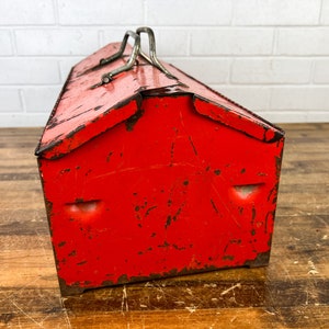 Large Distressed Vintage Orange Tool Box Orange Red Metal Box Tool ...