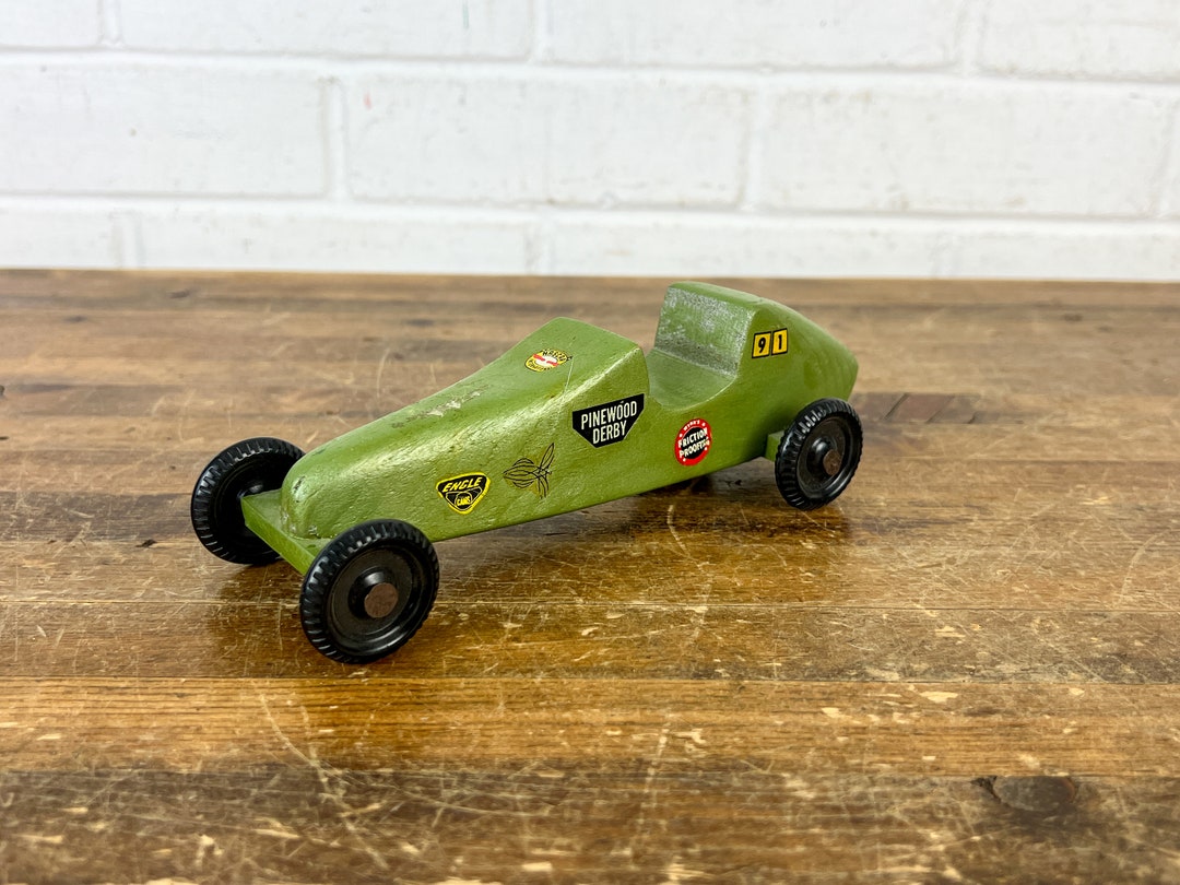 Vintage Pinewood Derby Car Green Wood Derby Race Car Handcrafted Wooden ...