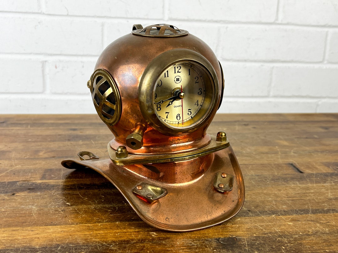 Vintage Copper & Brass Divers Helmet With Quartz Clock Diving Helmet ...