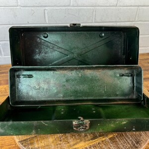 Distressed Vintage Green Metal Box With Tray With Latch Green Container ...