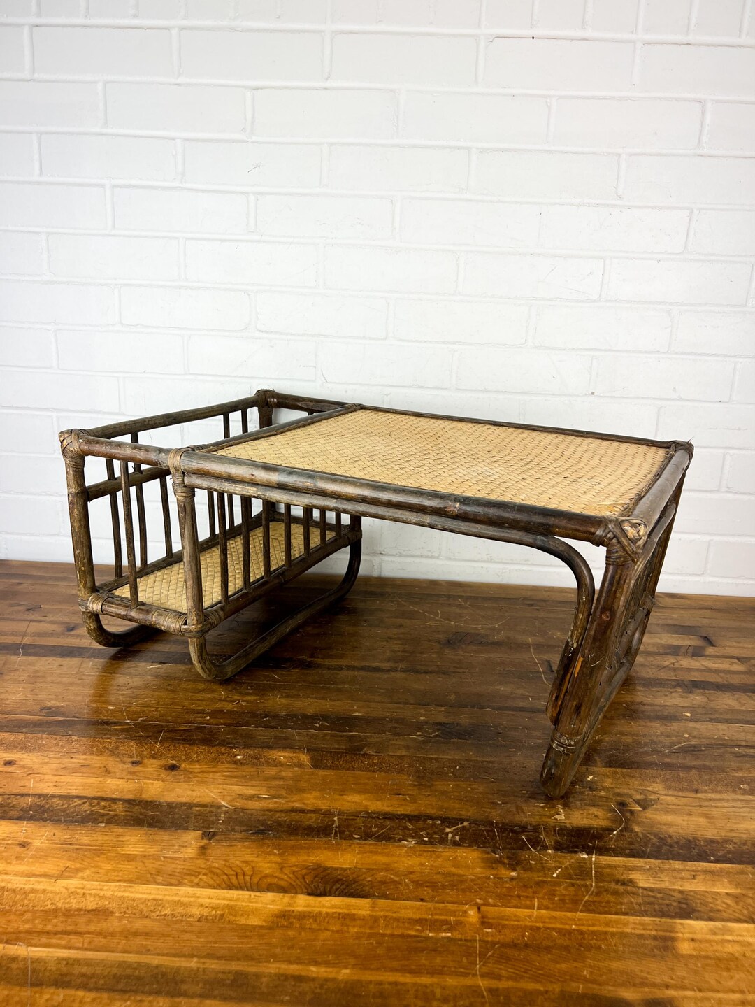 Vintage Wicker Rattan Bed Tray With Magazine Holder Storage Area Slot ...