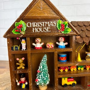 1970s Vintage Enesco Christmas House Shadow Box With Wooden Miniature ...