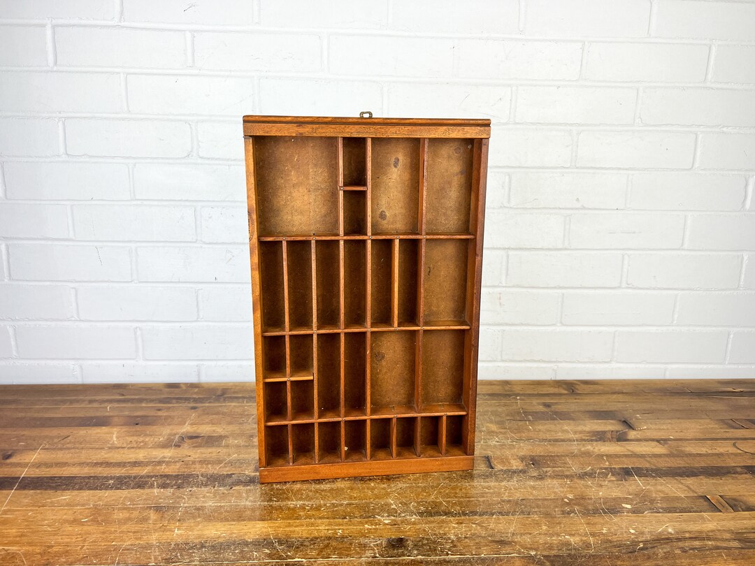 17x10 Vintage Wooden Printers Tray With 28 Cubbies Hanging Knick Knack ...