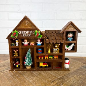 1970s Vintage Enesco Christmas House Shadow Box With Wooden Miniature ...