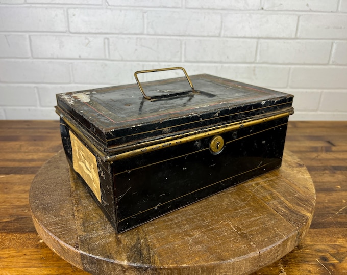 11x8" Vintage Black Metal Box With Gold Accents Old Bankers Box to ...