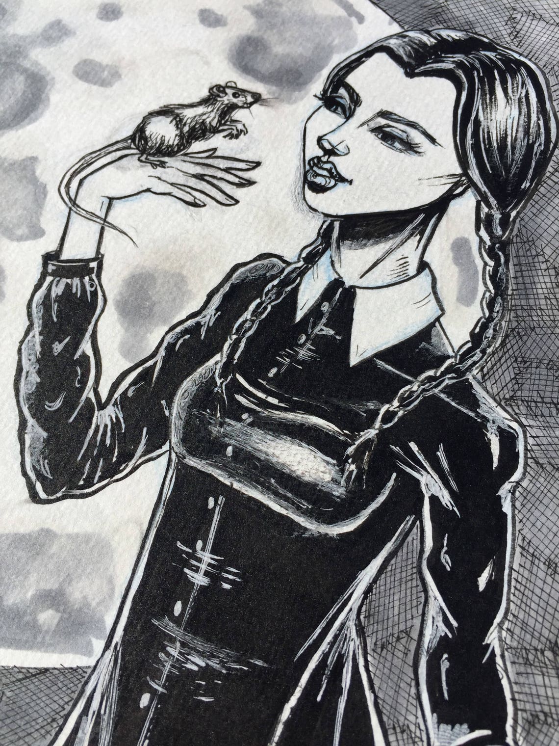 Wednesday Addams Original Pen and Ink Drawing by Sophia Cox, Inktober ...