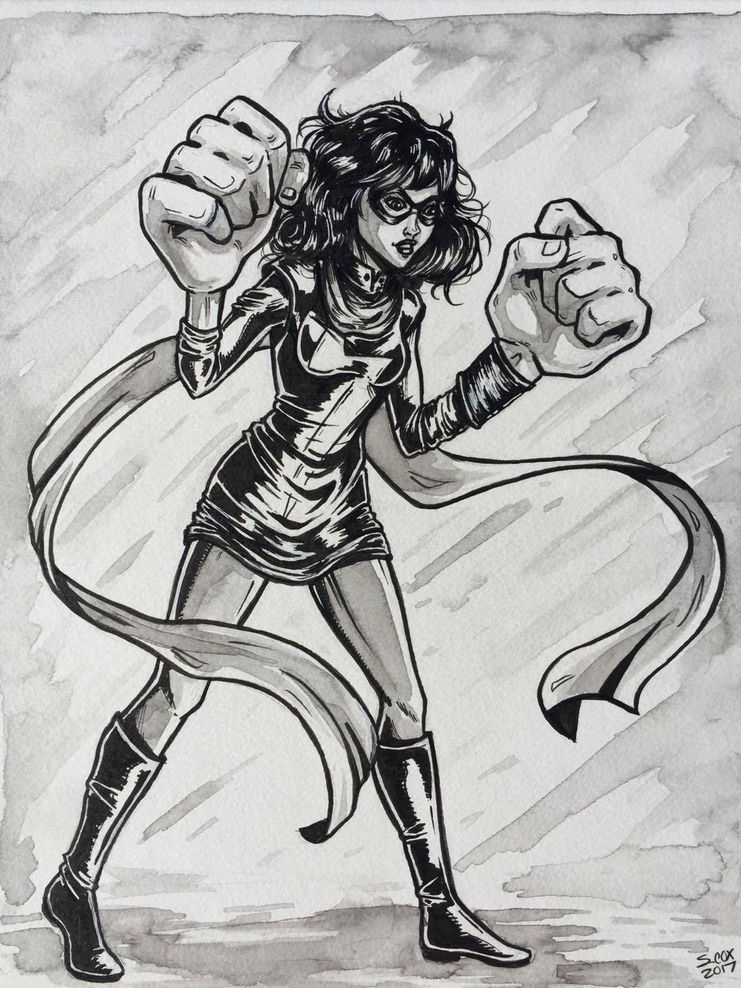 Ms. Marvel, Original Pen and Ink Drawing by Sophia Cox Inktober 2017 ...