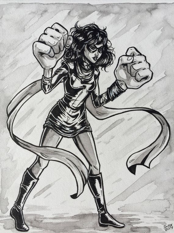 Ms. Marvel Original Pen and Ink Drawing by Sophia Cox | Etsy