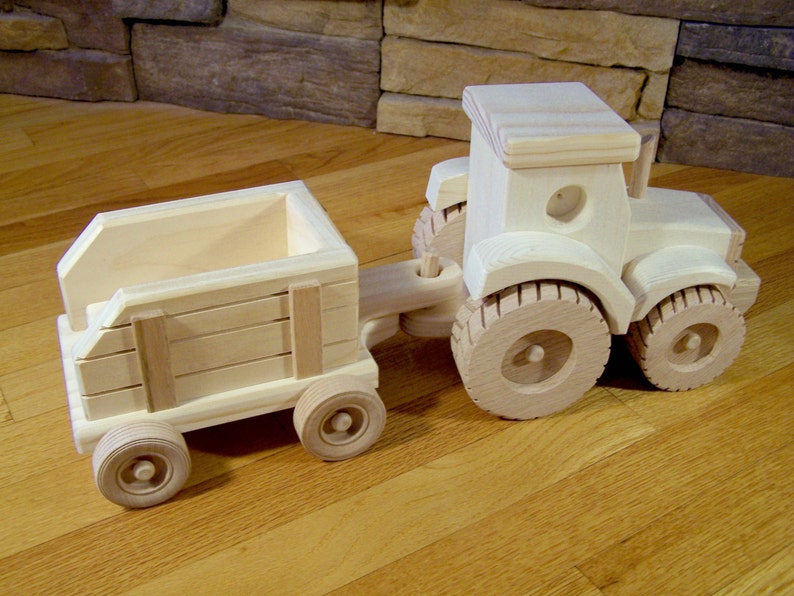 Handmade Wooden Farm Tractor and Wagon Toy - Etsy