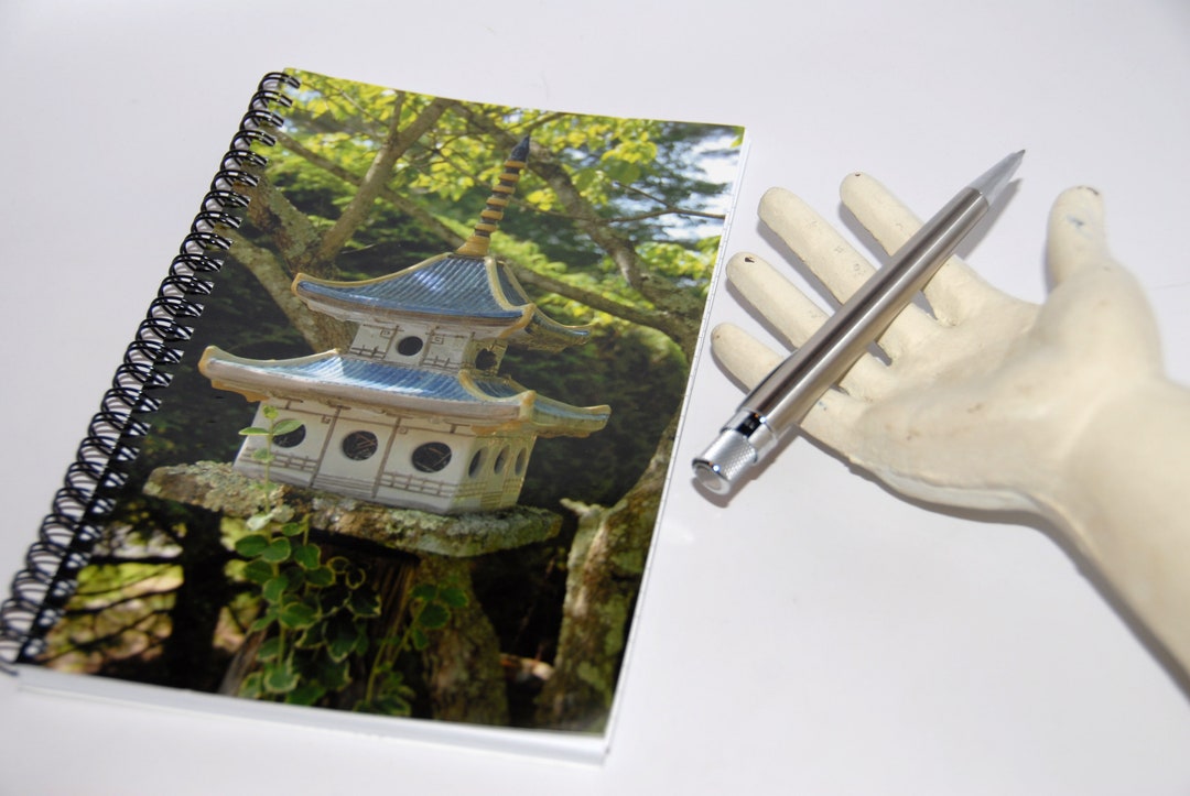 Asian Birdhouse Notebook - Nature Photo - Green and Blue Spiral - Lined ...
