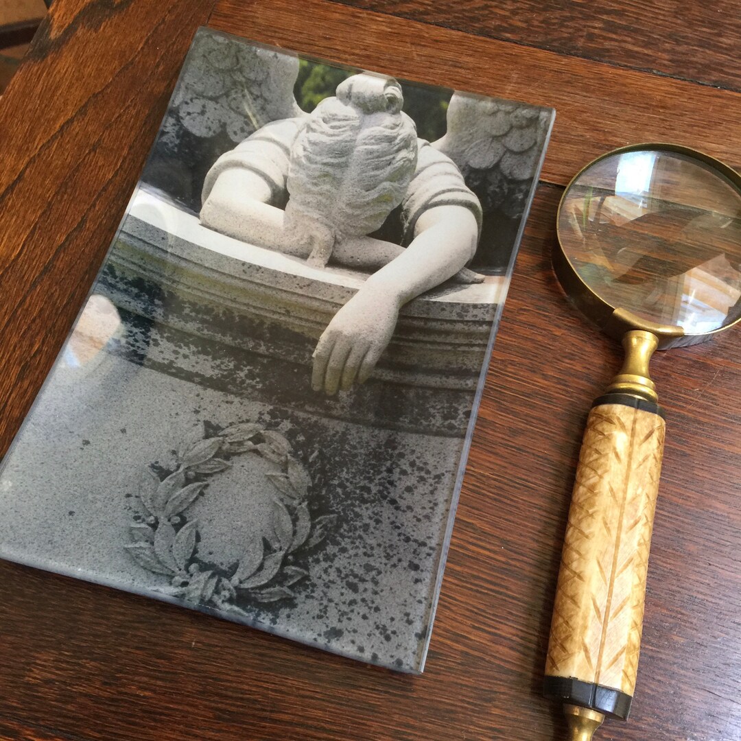 Weeping Angel Fused Glass Cemetery Tomb Art Glass Tray Guardian Angel ...