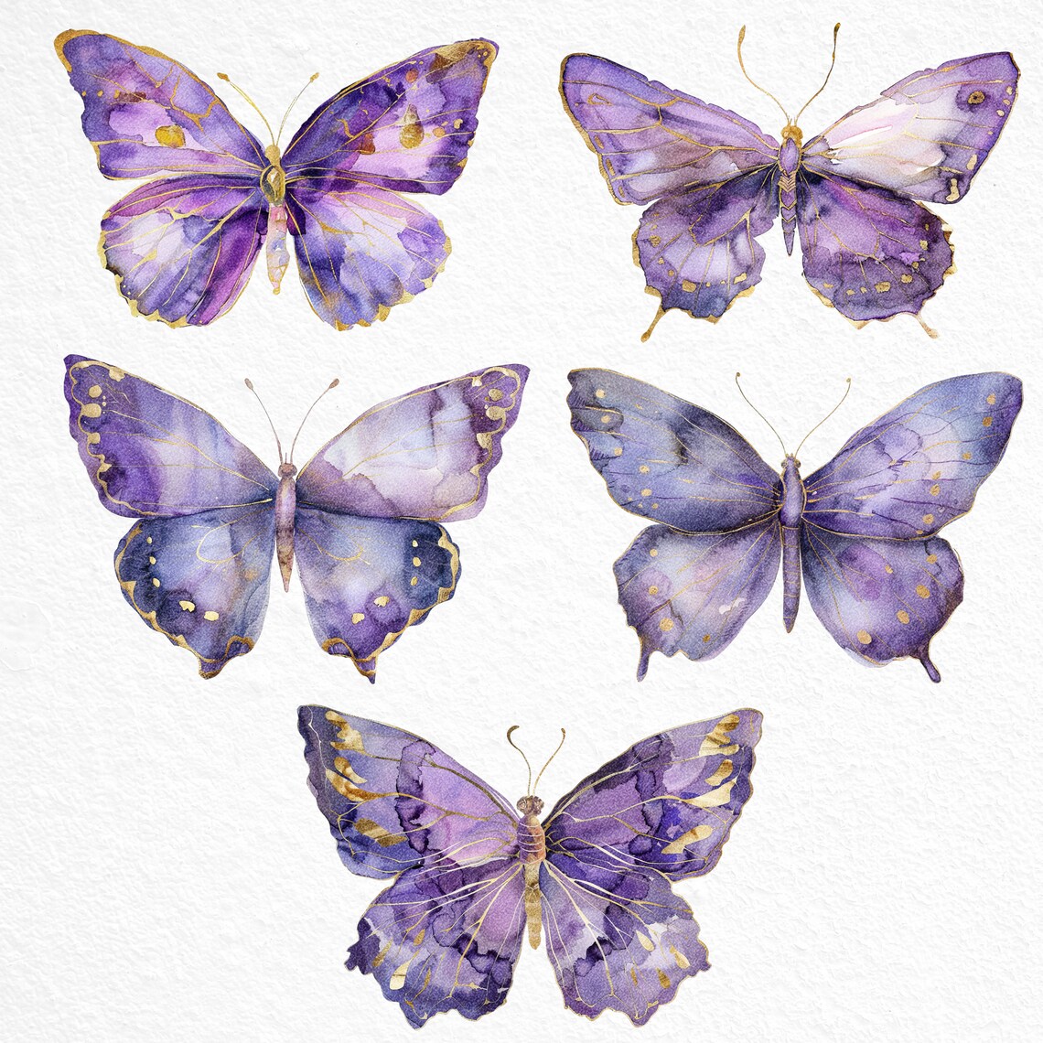 Purple Butterfly Clipart, Gold Glitter Butterflies Clip Art, Pastel ...