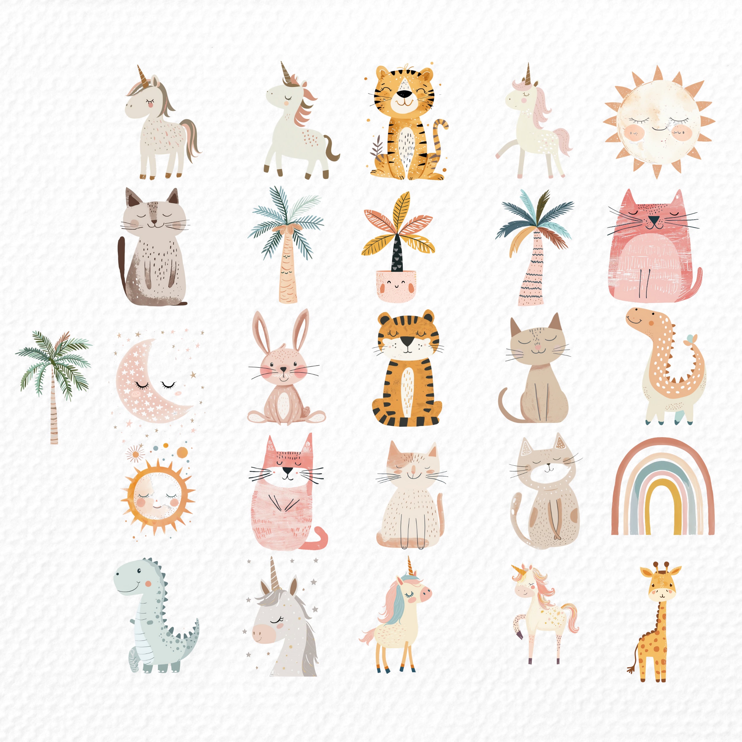 Spring Doodle Clipart, Boho Woodland Animals Clip Art Watercolor Bundle ...