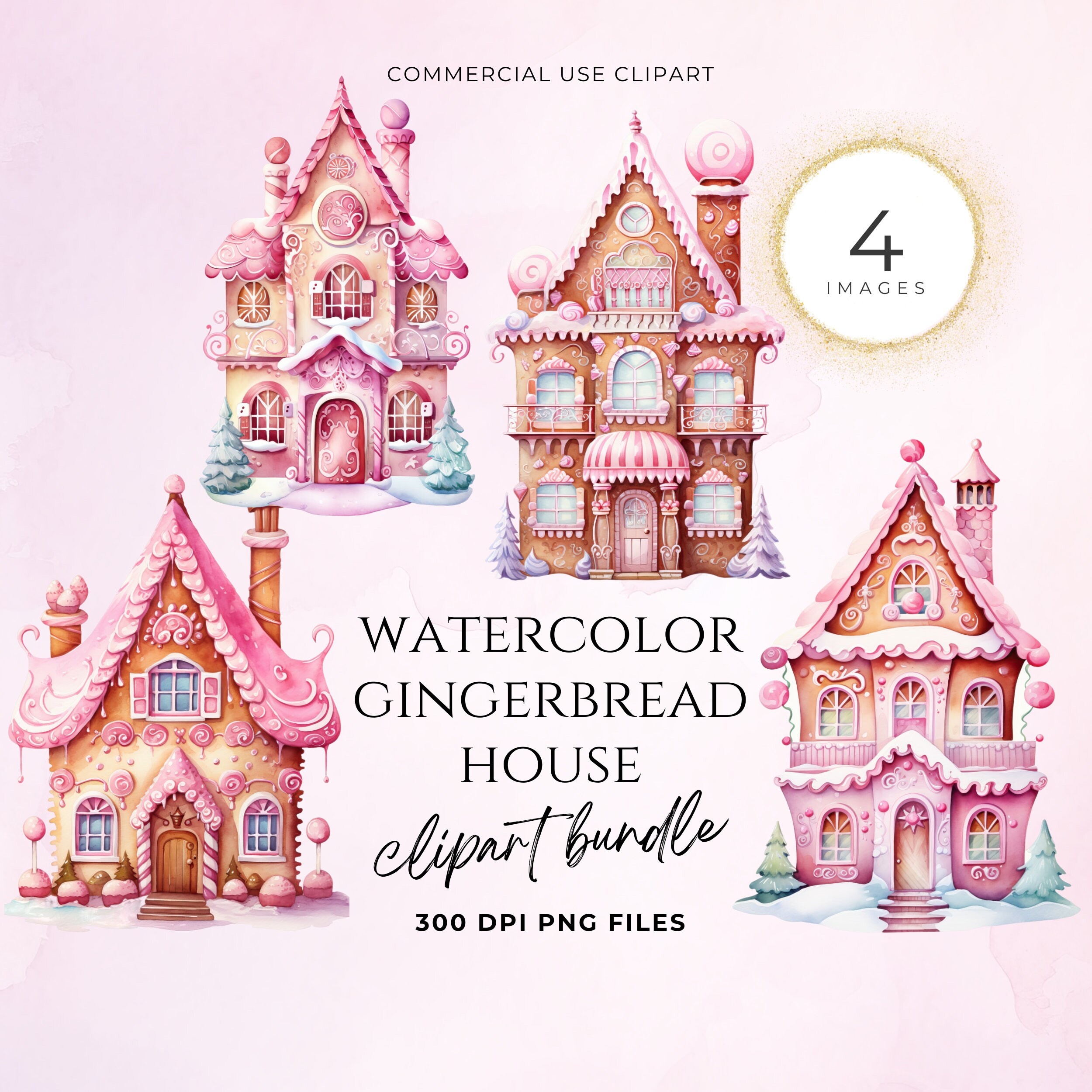Pink Gingerbread House Clipart, Gingerbread Bakery Clipart, Sweet ...