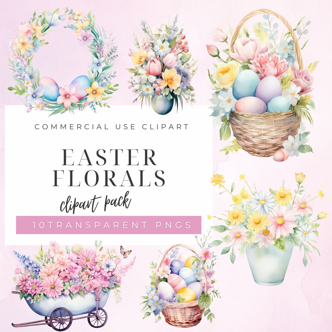 Watercolor Cute Easter Baset Clipart, Watercolor Bunnies and Baset Clip ...