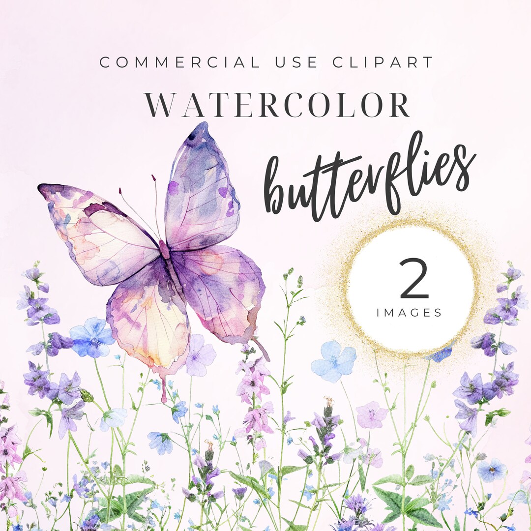 Purple Watercolor Butterflies Clipart, Watercolor Floral, Wedding ...