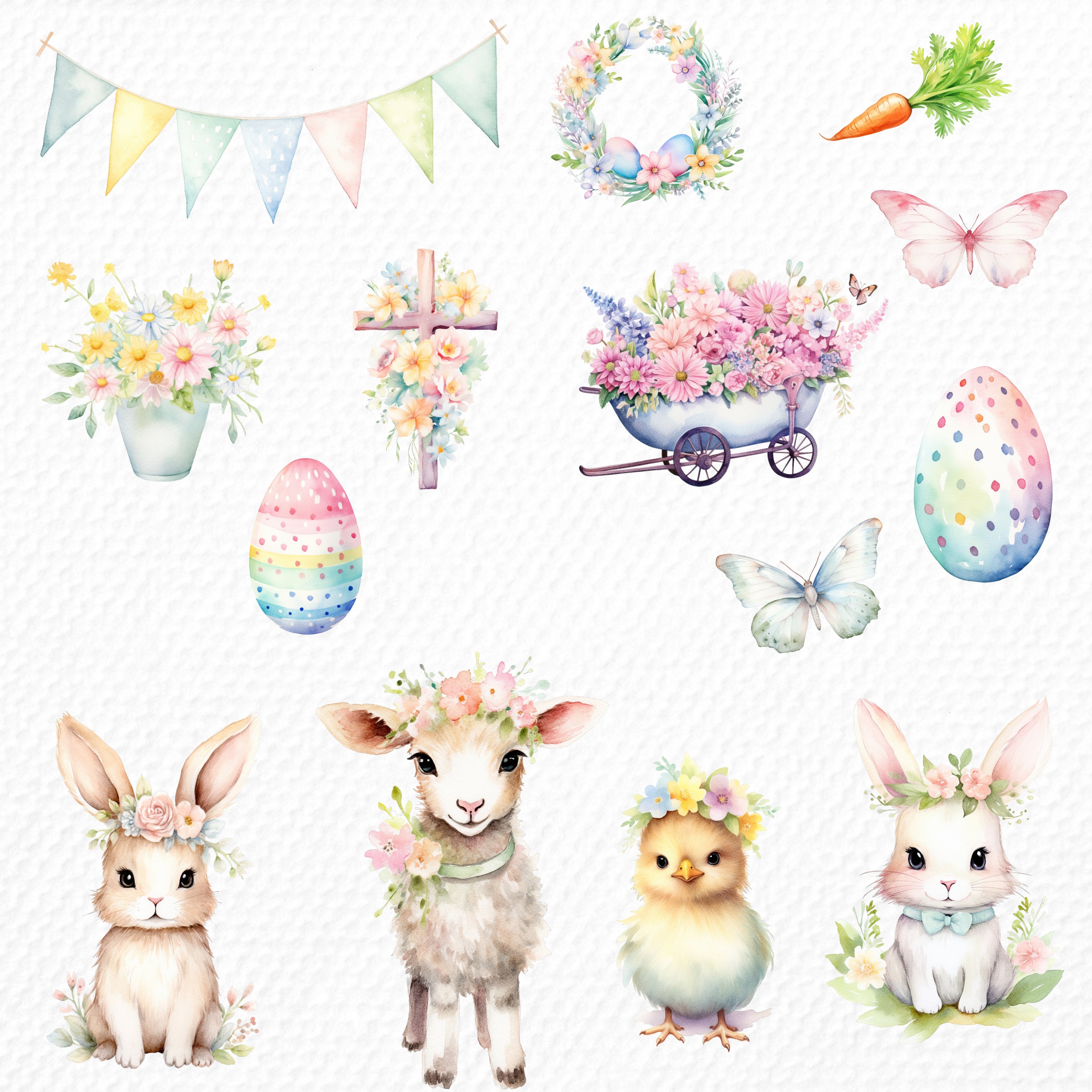 Cute Easter Character Clipart, Watercolor Easter Chick Clip Art, Pastel ...