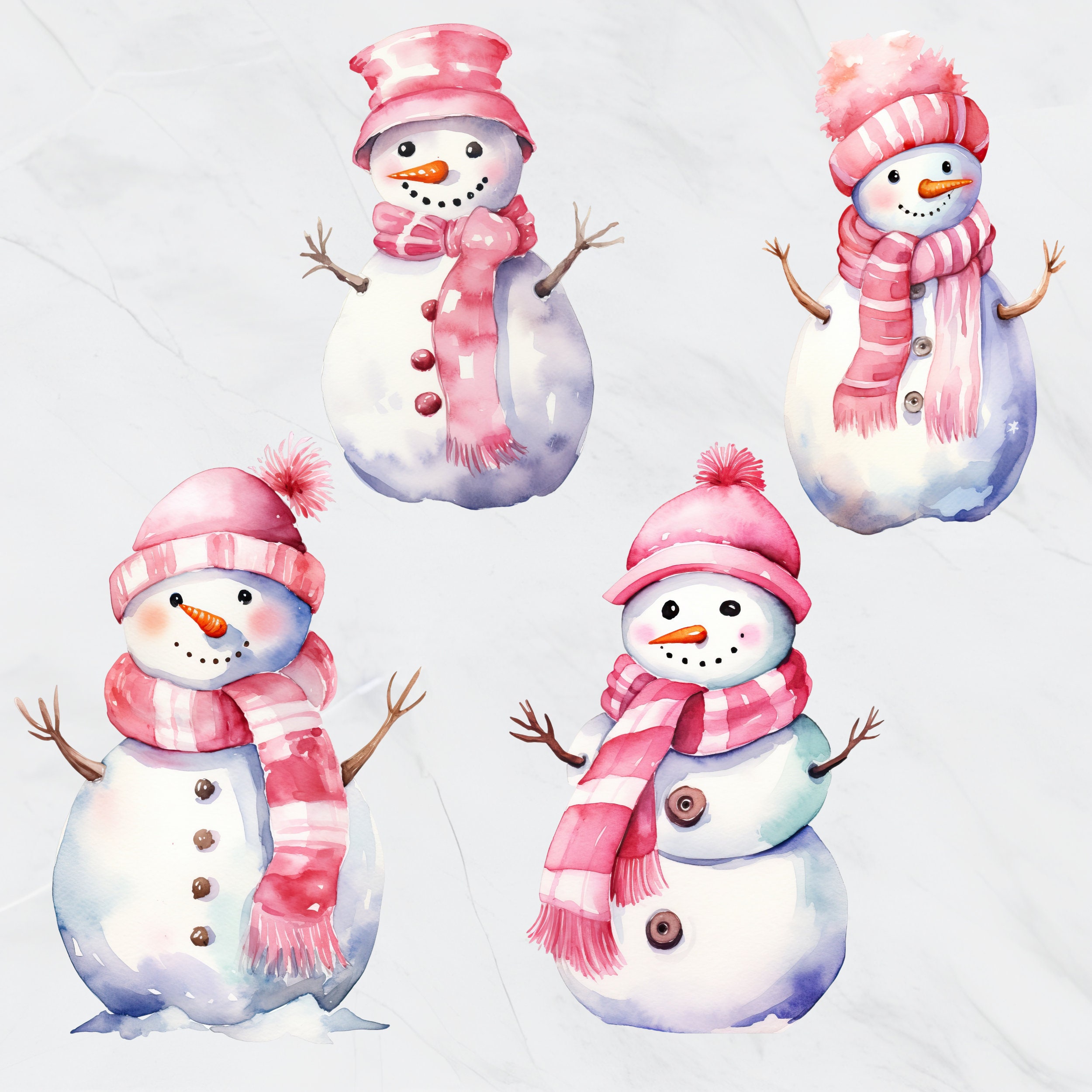 Snowman Family Clipart, Watercolor Christmas Snowman Clipart Commercial ...