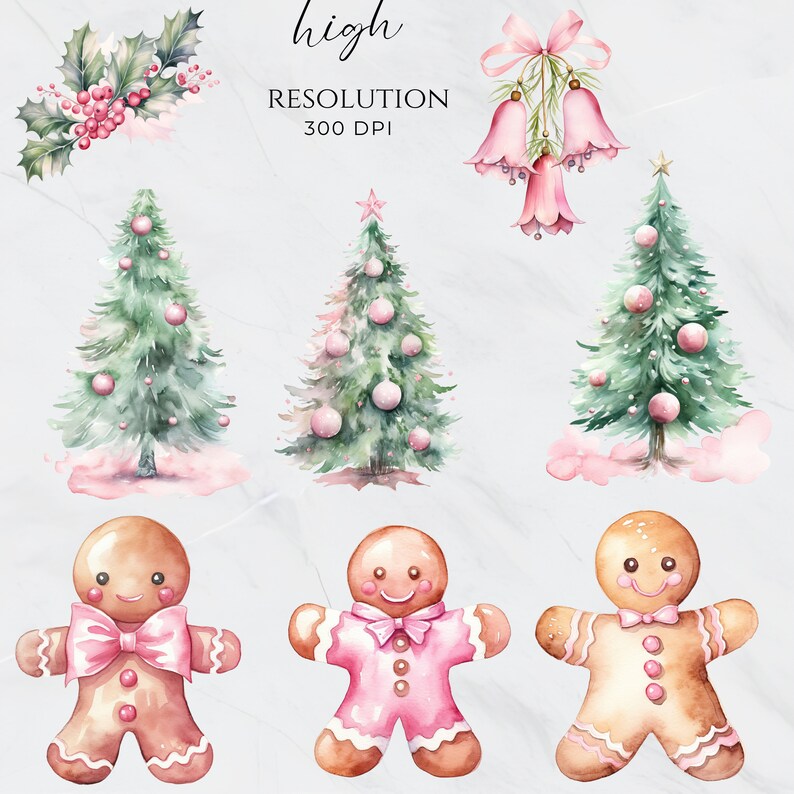 Watercolor Pink Christmas Clipart Bundle Pink Christmas Truck - Etsy