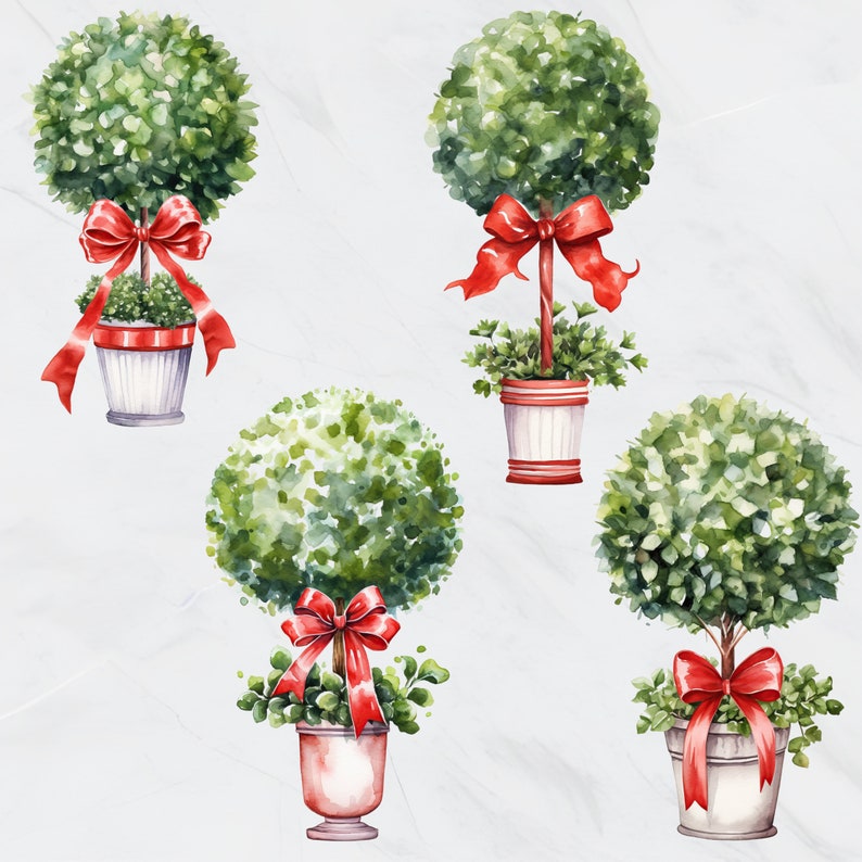 Christmas Topiary Clipart Christmas Garlands Simple - Etsy