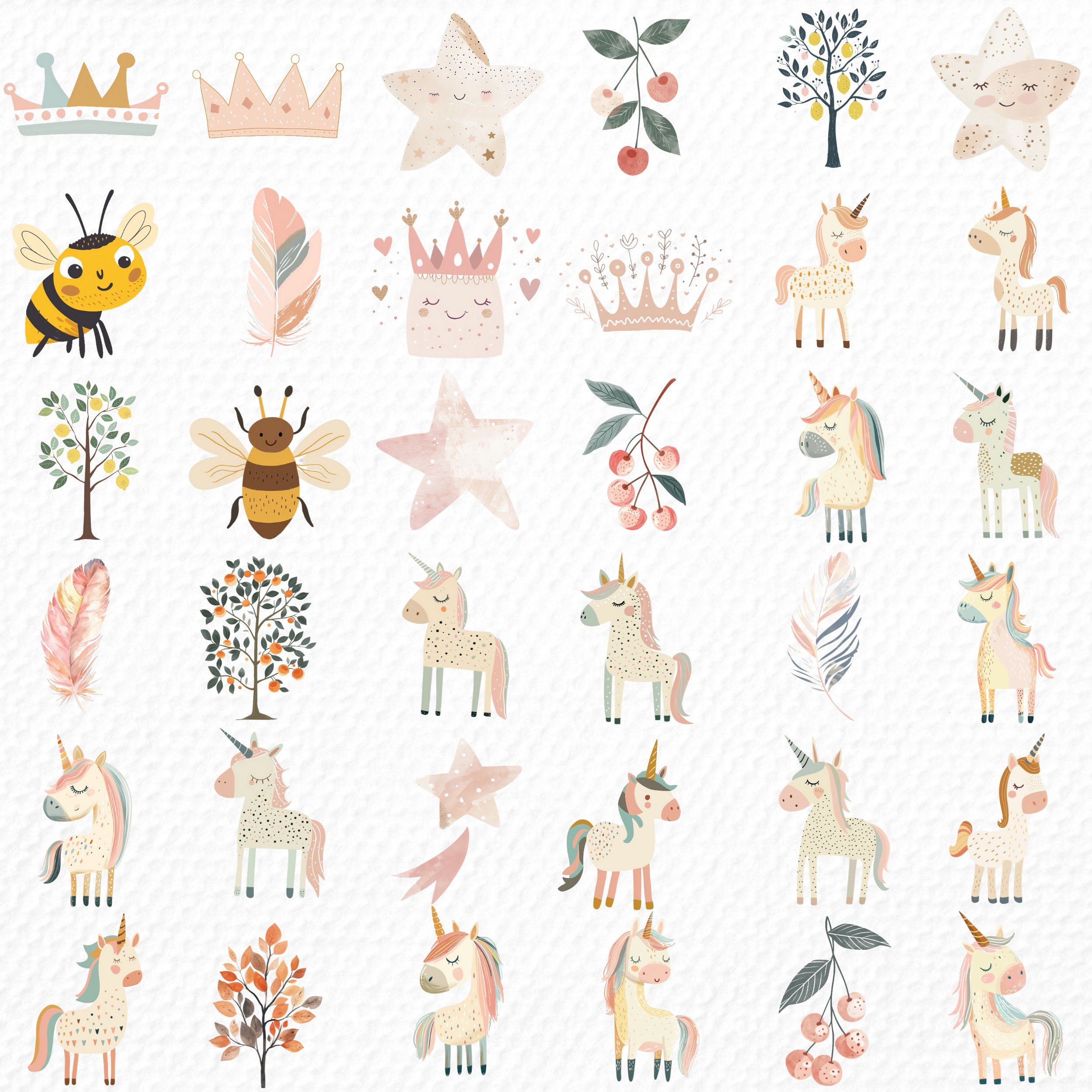 Spring Doodle Clipart, Boho Woodland Animals Clip Art Watercolor Bundle ...