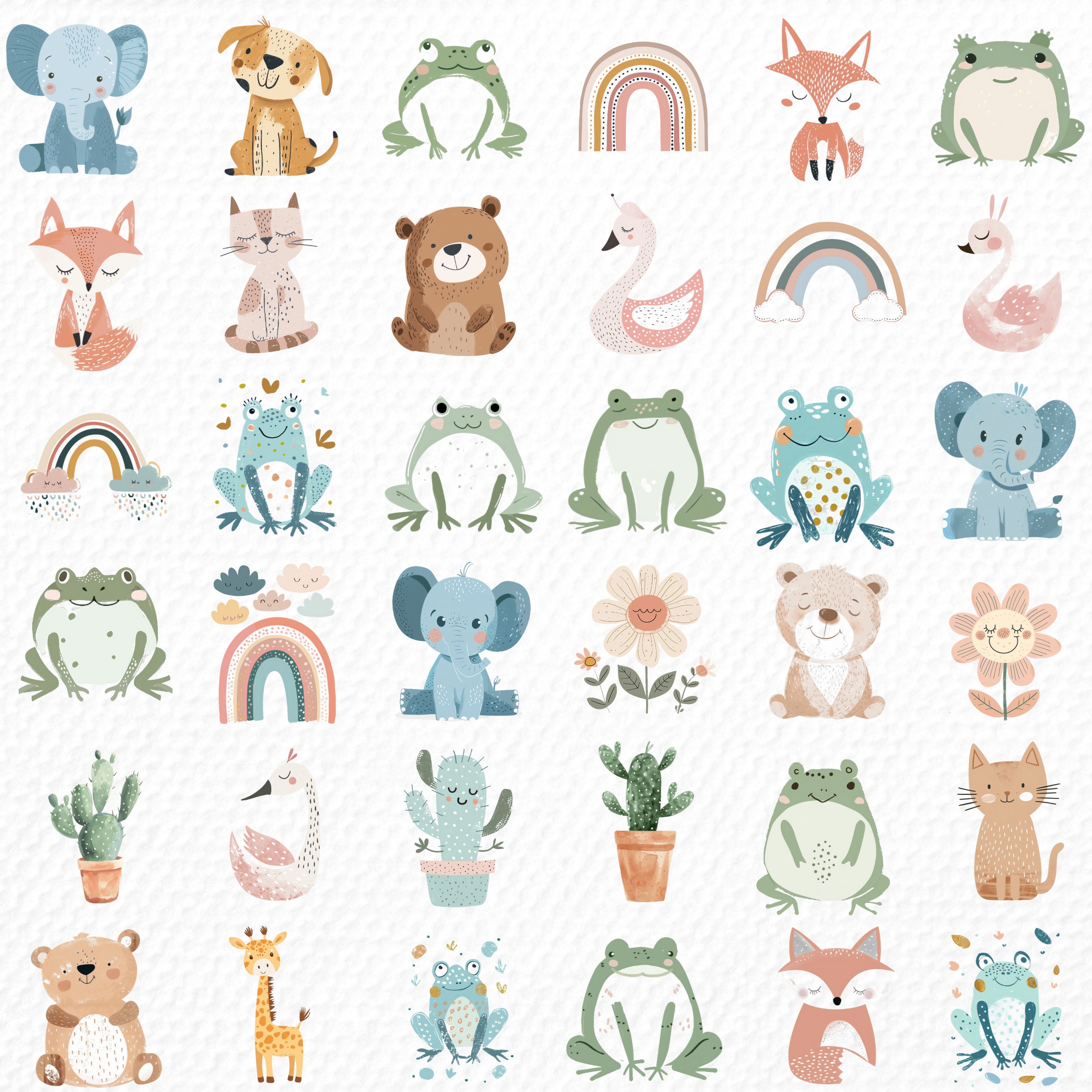 Spring Doodle Clipart, Boho Woodland Animals Clip Art Watercolor Bundle ...