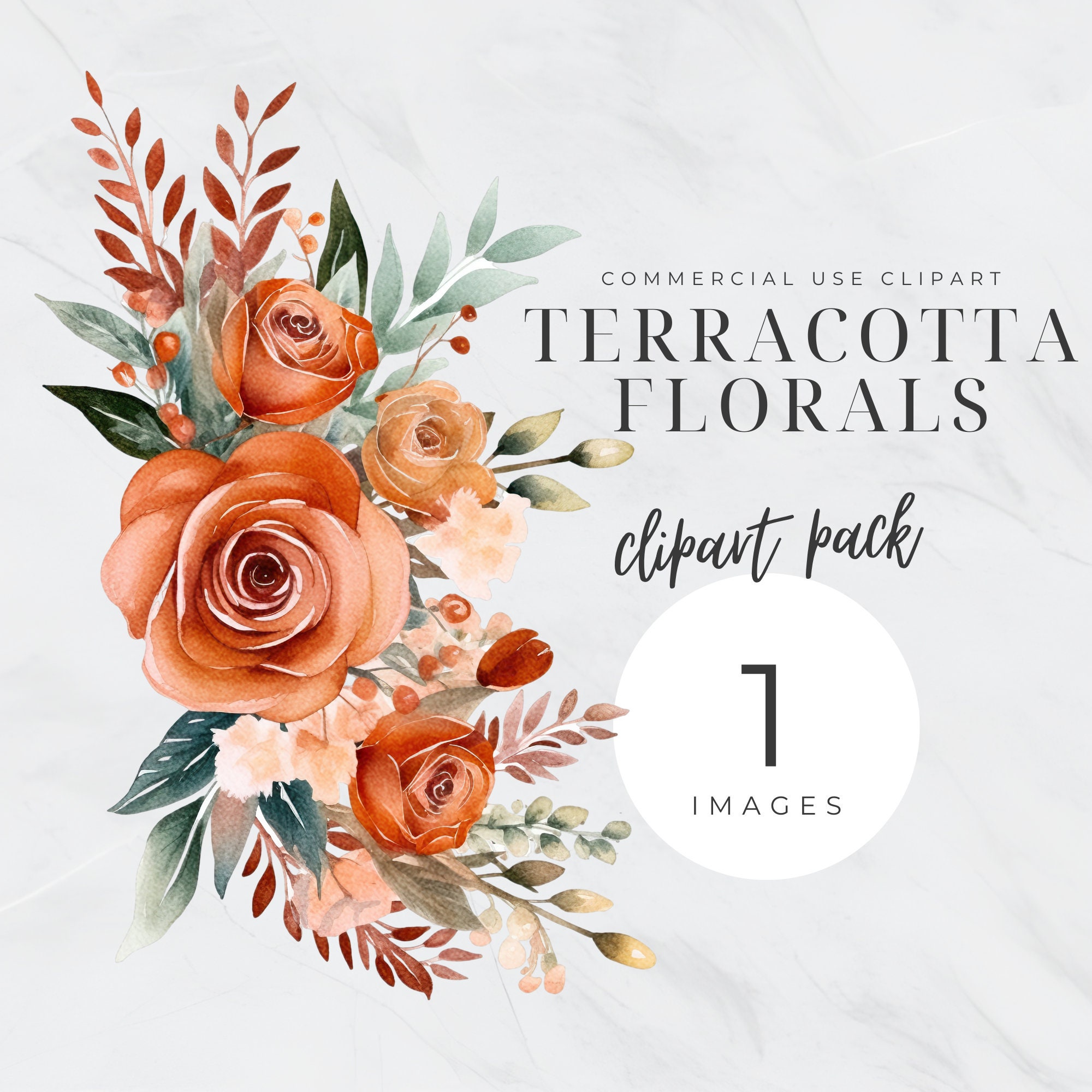 Terracotta Floral Clipart, Watercolor Autumn Flowers, Fall Wedding ...