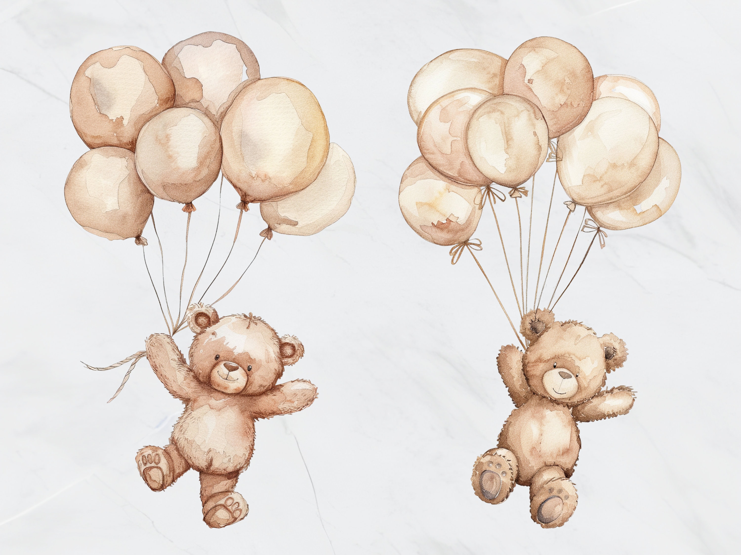 Flying Bear Clipart, Baby Bear Balloons Neutral Clipart, Watercolor ...