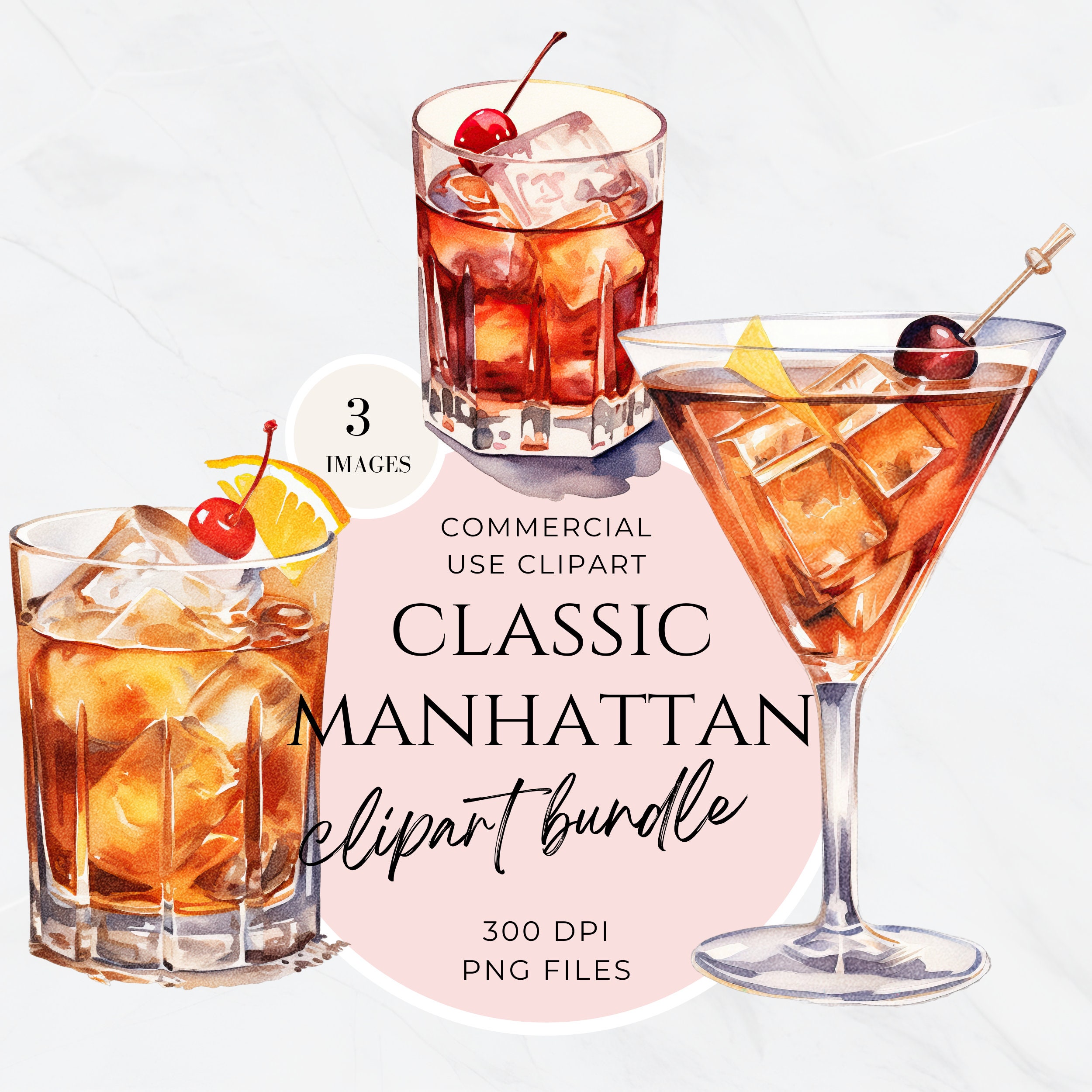 Bar Cart Clipart, Bar Menu Clip Art, Watercolor Signature Cocktail ...