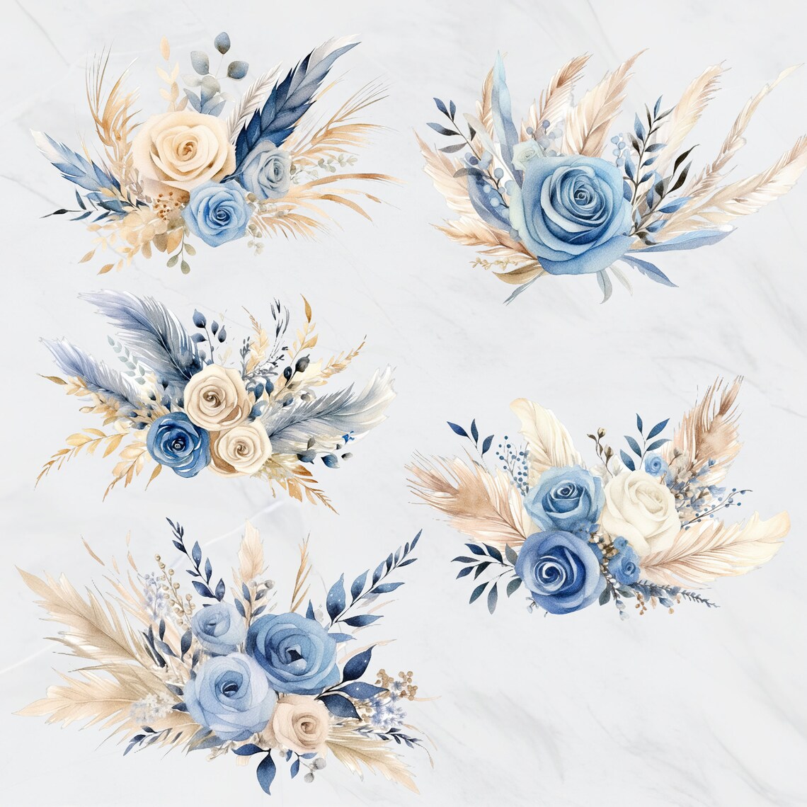 Blue Boho Flowers Clipart - Etsy