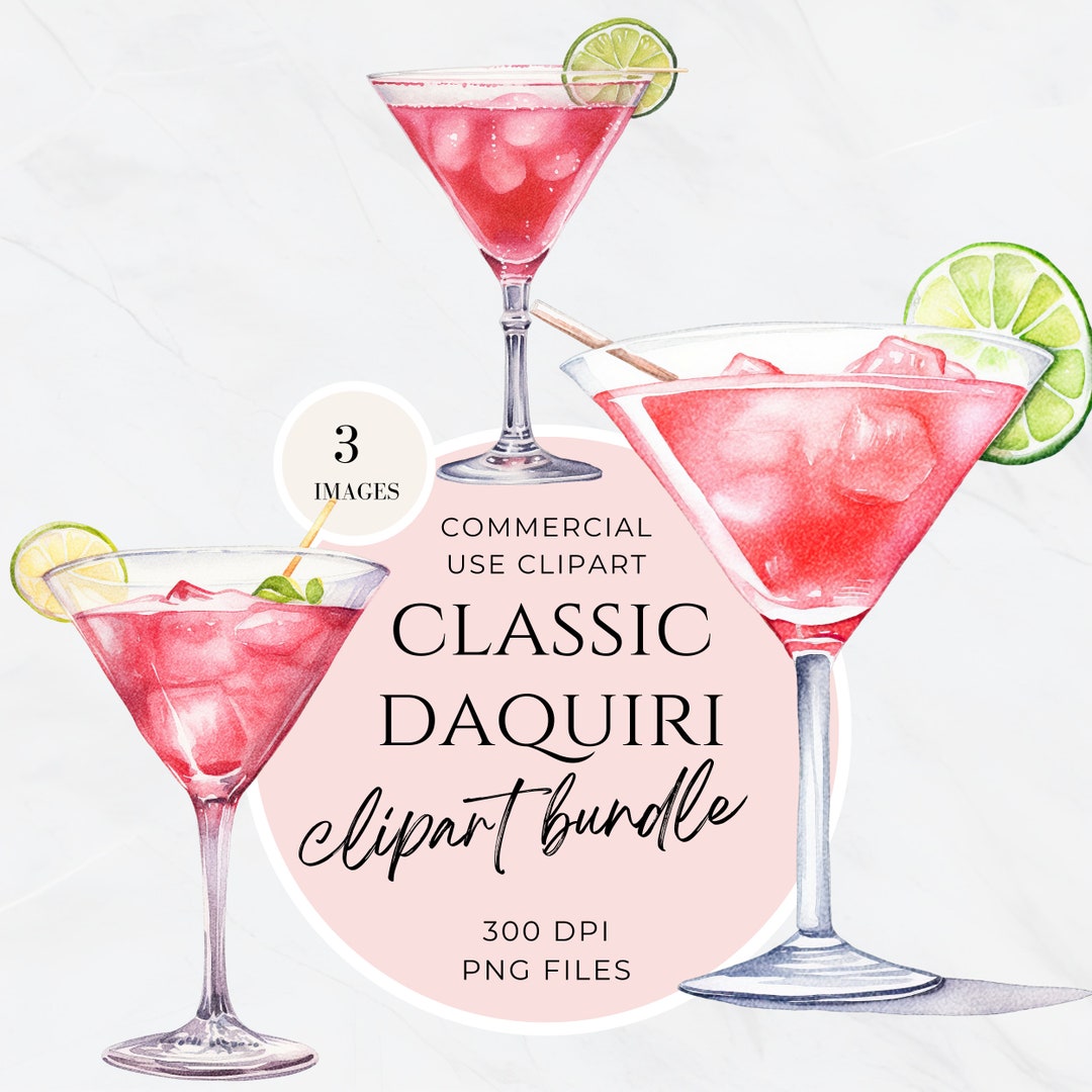 Bar Cart Clipart, Bar Menu Clip Art, Watercolor Signature Cocktail ...
