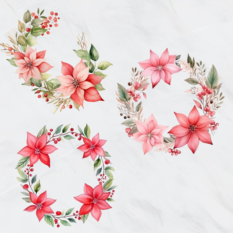 Christmas Poinsettia Clipart, Winter Floral Wreath, Christmas ...