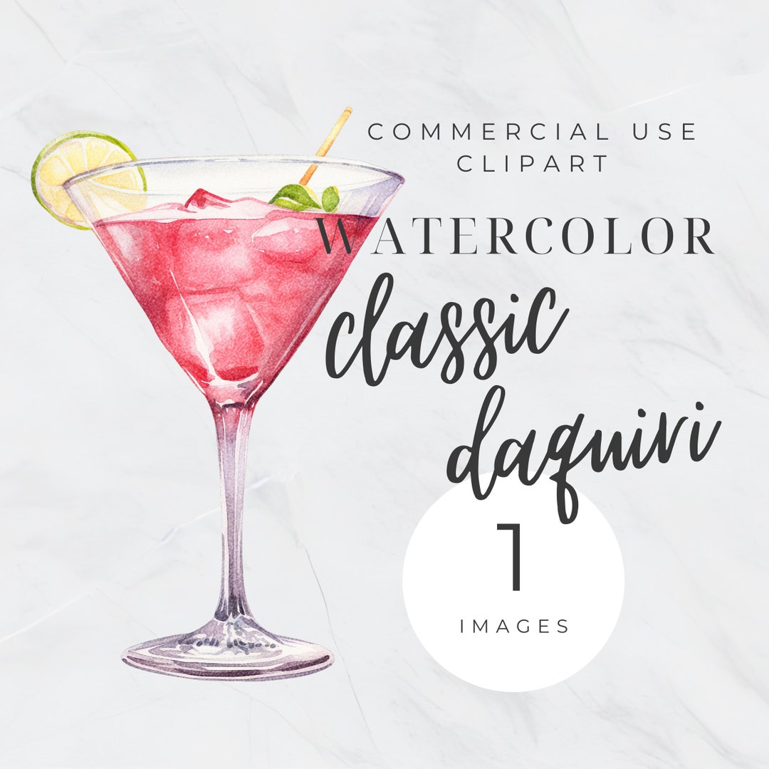 Bar Cart Clipart, Bar Menu Clip Art, Watercolor Signature Cocktail ...