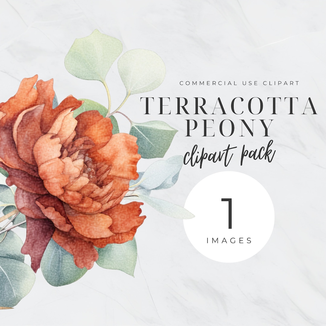 Terracotta Floral Clipart, Boho Peonies Clip Art, Watercolor Autumn ...
