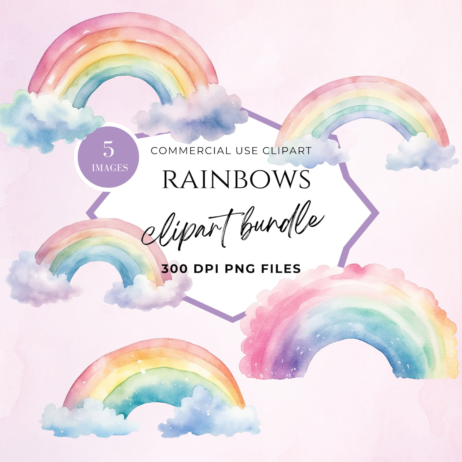 Pastel Color Rainbow Clipart, Boho Rainbow Clipart With Flower, Cloud ...
