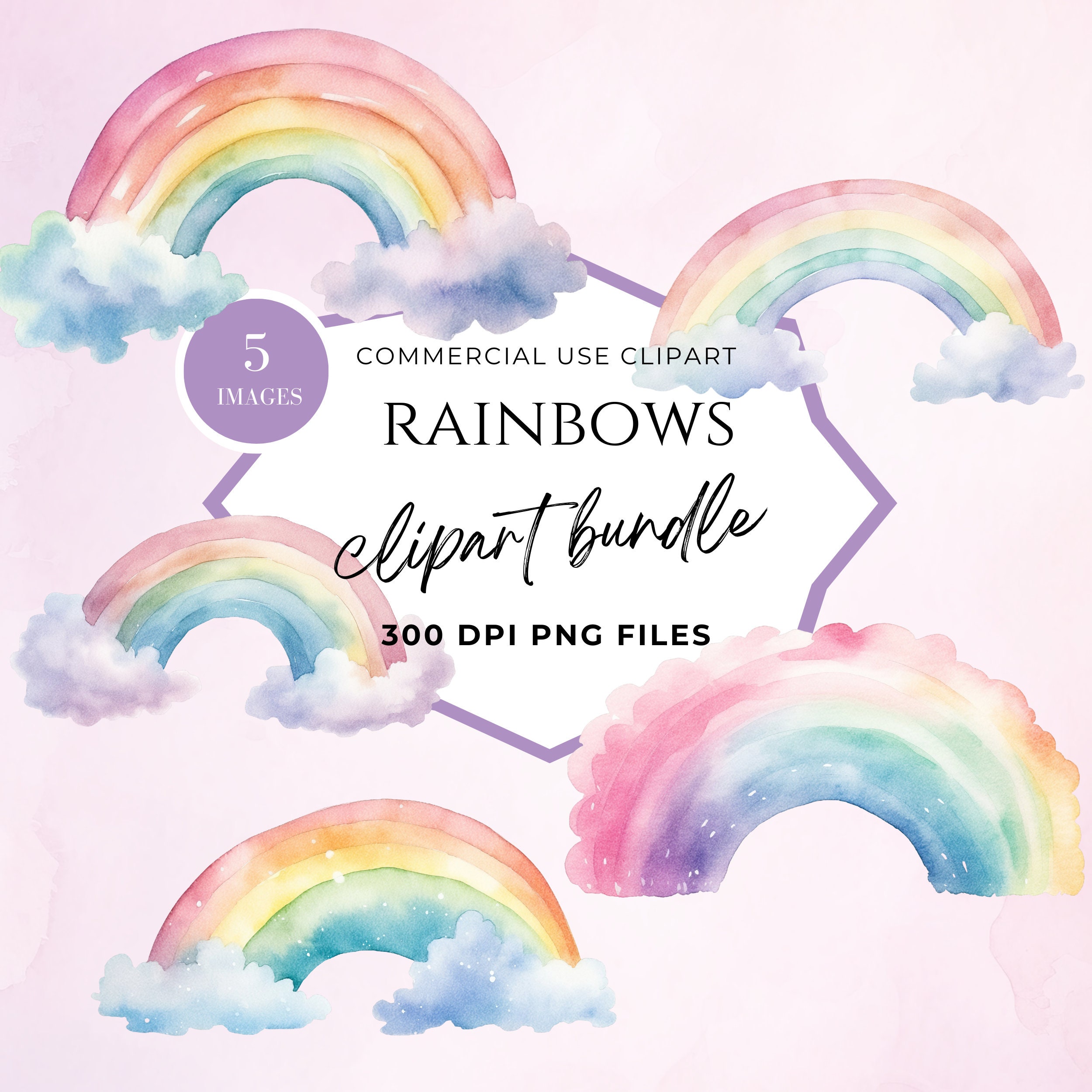 Pastel Color Rainbow Clipart, Boho Rainbow Clipart With Flower, Cloud ...