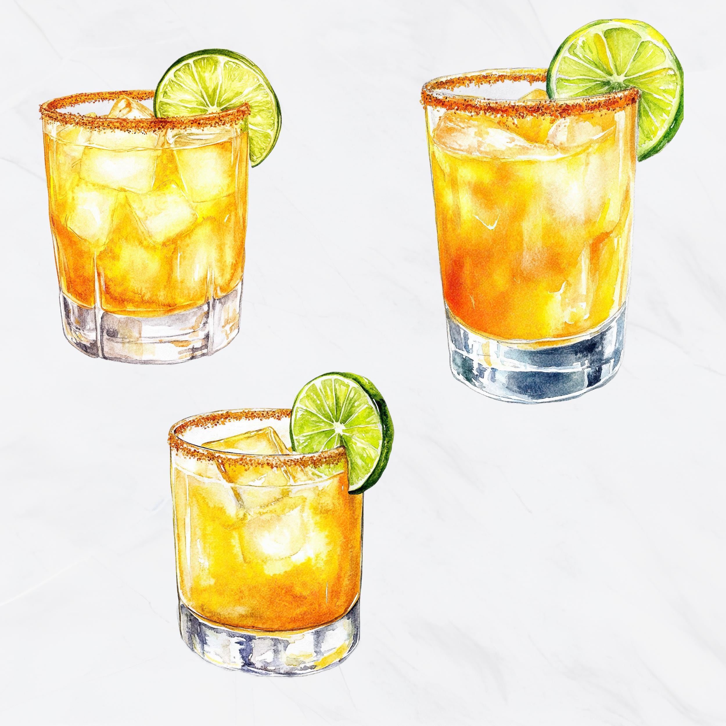 Mango Mar, Spicy Margarita Clipart, Watercolor Cocktail Illustration ...