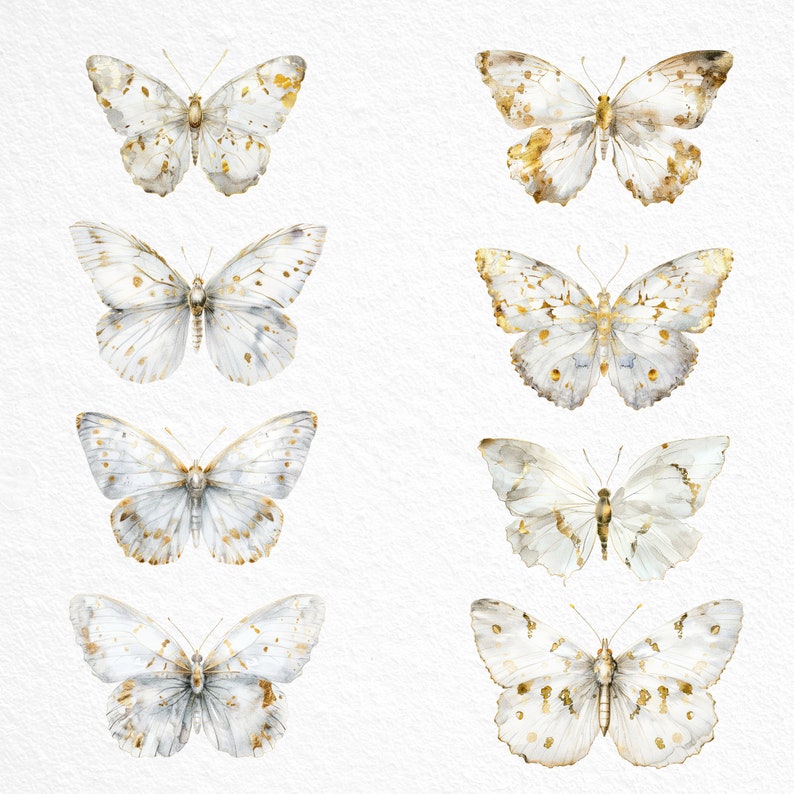 Gold Glitter Butterflies Clipart, White and Gold Butterfly Clip Art ...