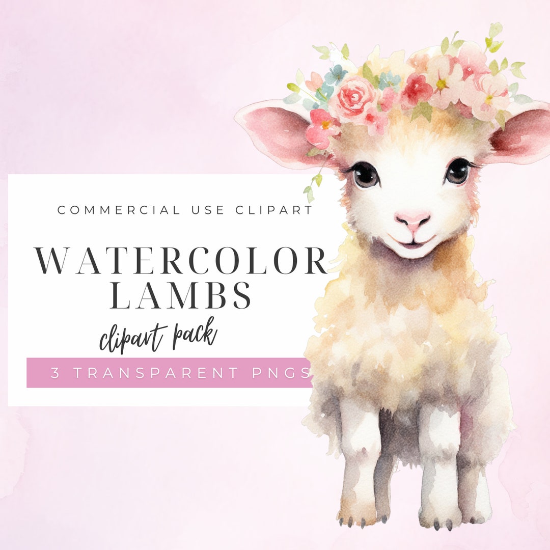 Watercolor Easter Lamb Clipart, Cute Easter Character Clip Art, Spring ...