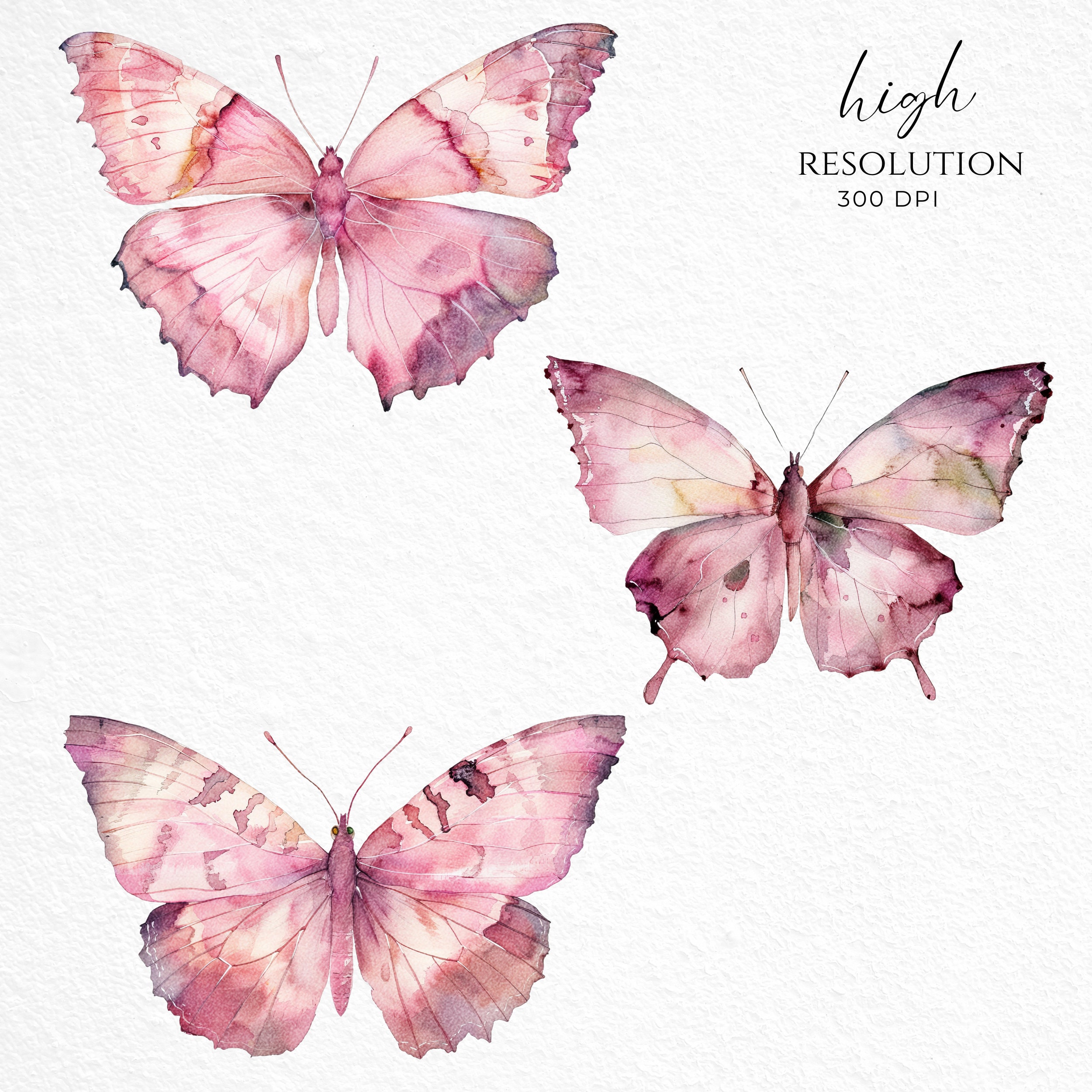Pink and Purple Butterfly Clipart, Pink Watercolor Butterflies Clip Art ...