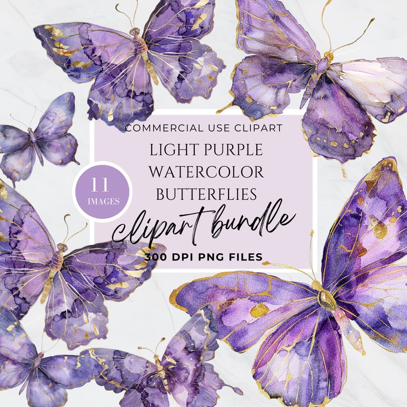 Purple Butterfly Clipart, Gold Glitter Butterflies Clip Art, Pastel ...